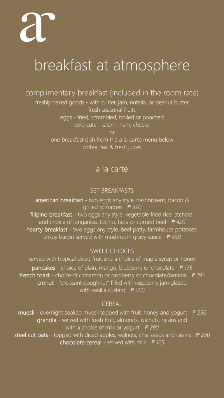 Menus at Atmosphere Resorts & Spa Philippines