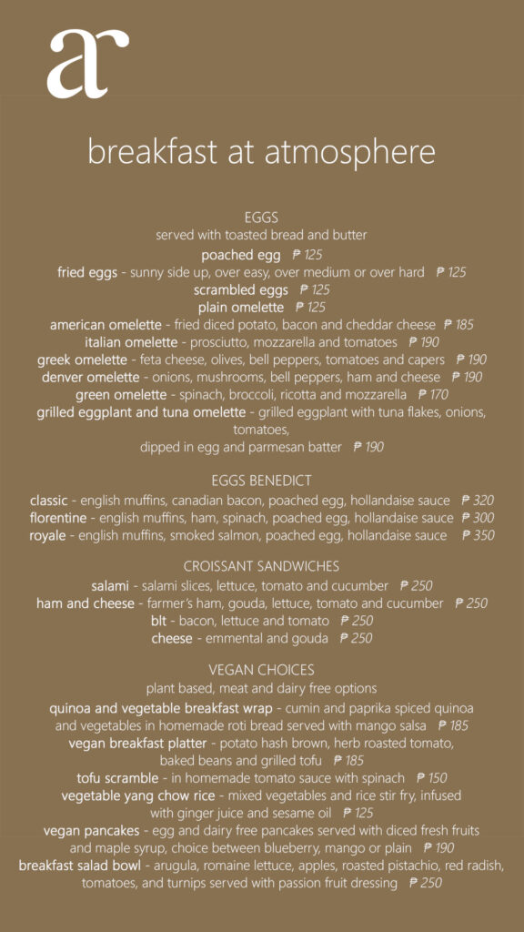 Menus at Atmosphere Resorts & Spa Philippines