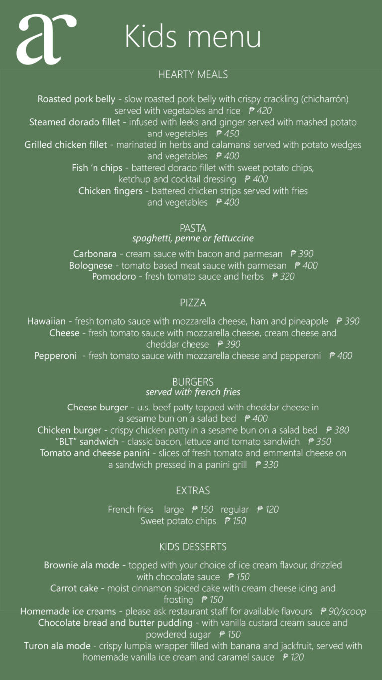 Menus at Atmosphere Resorts & Spa Philippines