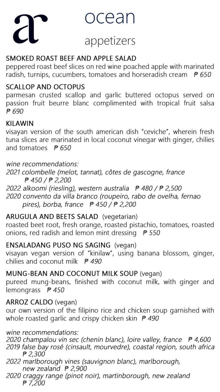 Menus at Atmosphere Resorts & Spa Philippines