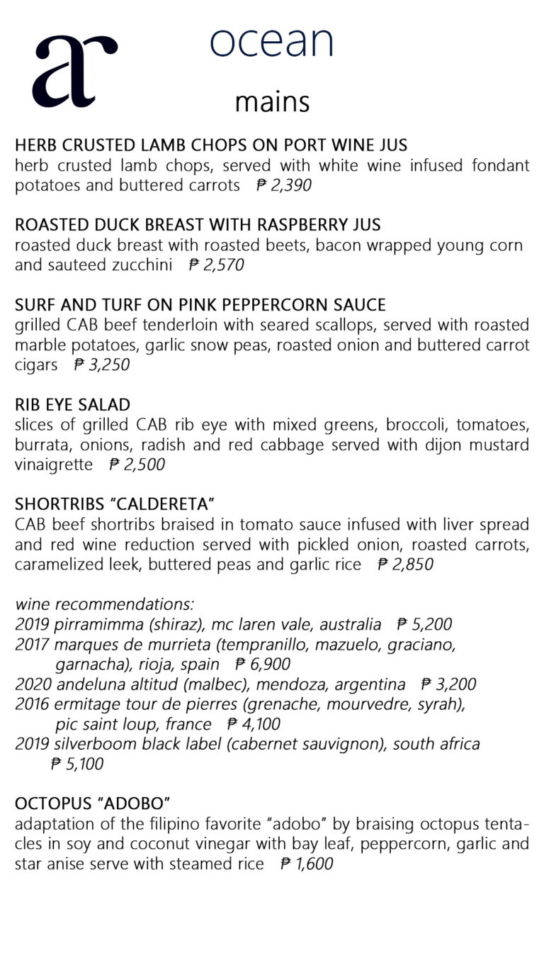 Menus at Atmosphere Resorts & Spa Philippines